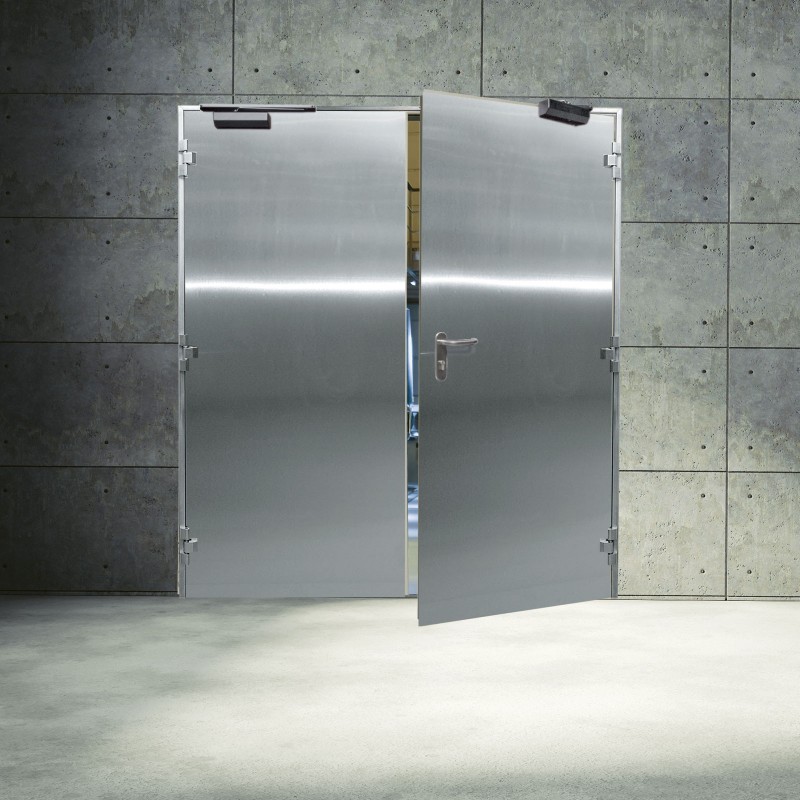 Porte Inox coupe feu 2h - 2 Vantaux Egaux