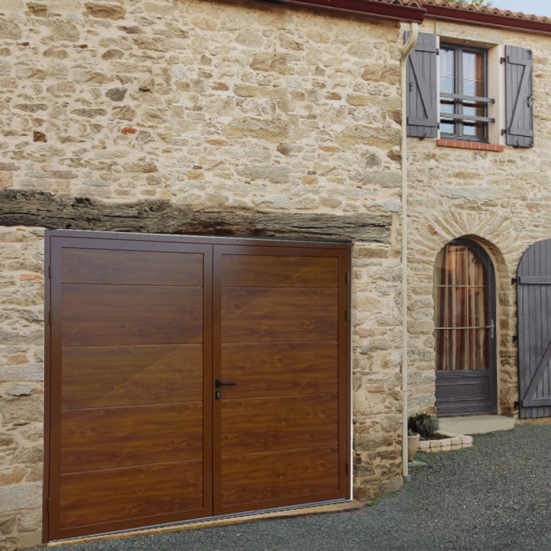 Porte de garage battante effet bois
