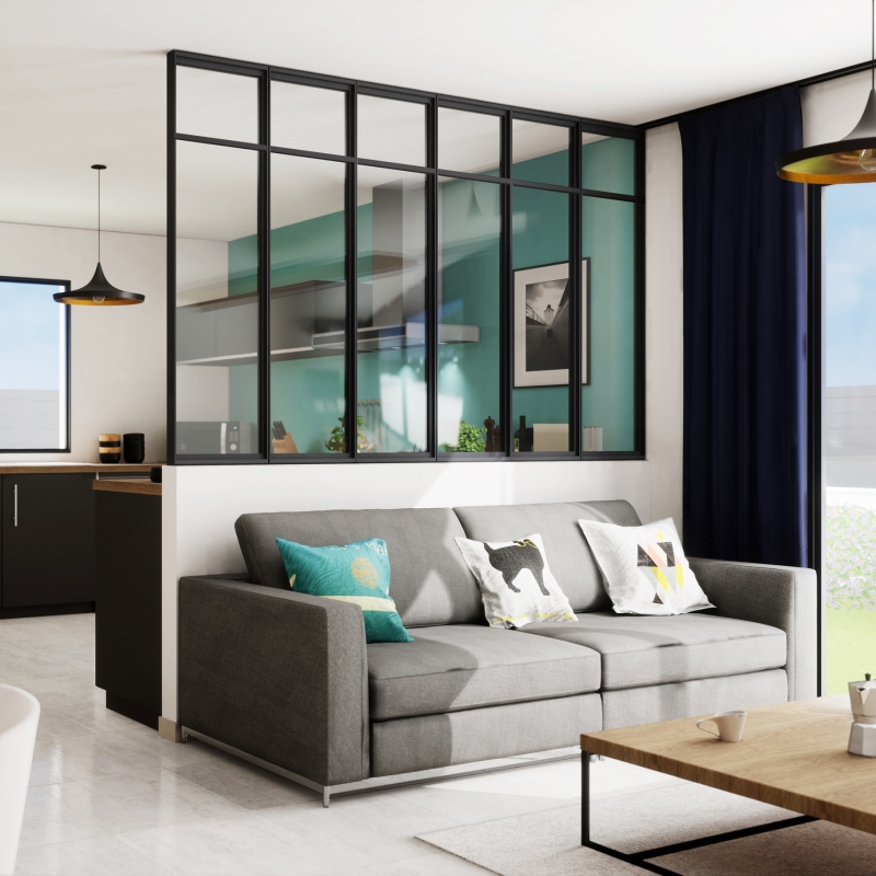 Verrière Aluminium 3 montants 1 traverse